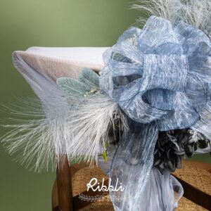 Ribbli Dusty Blue Crinkled Wired Ribbon 2.5 Inch with Metallic Wavy Christmas Ribbon for Cristmas Tree Topper Bow Wreaths Swags Gift Wrapping Wedding Decoration-Countinuous 10 Yard