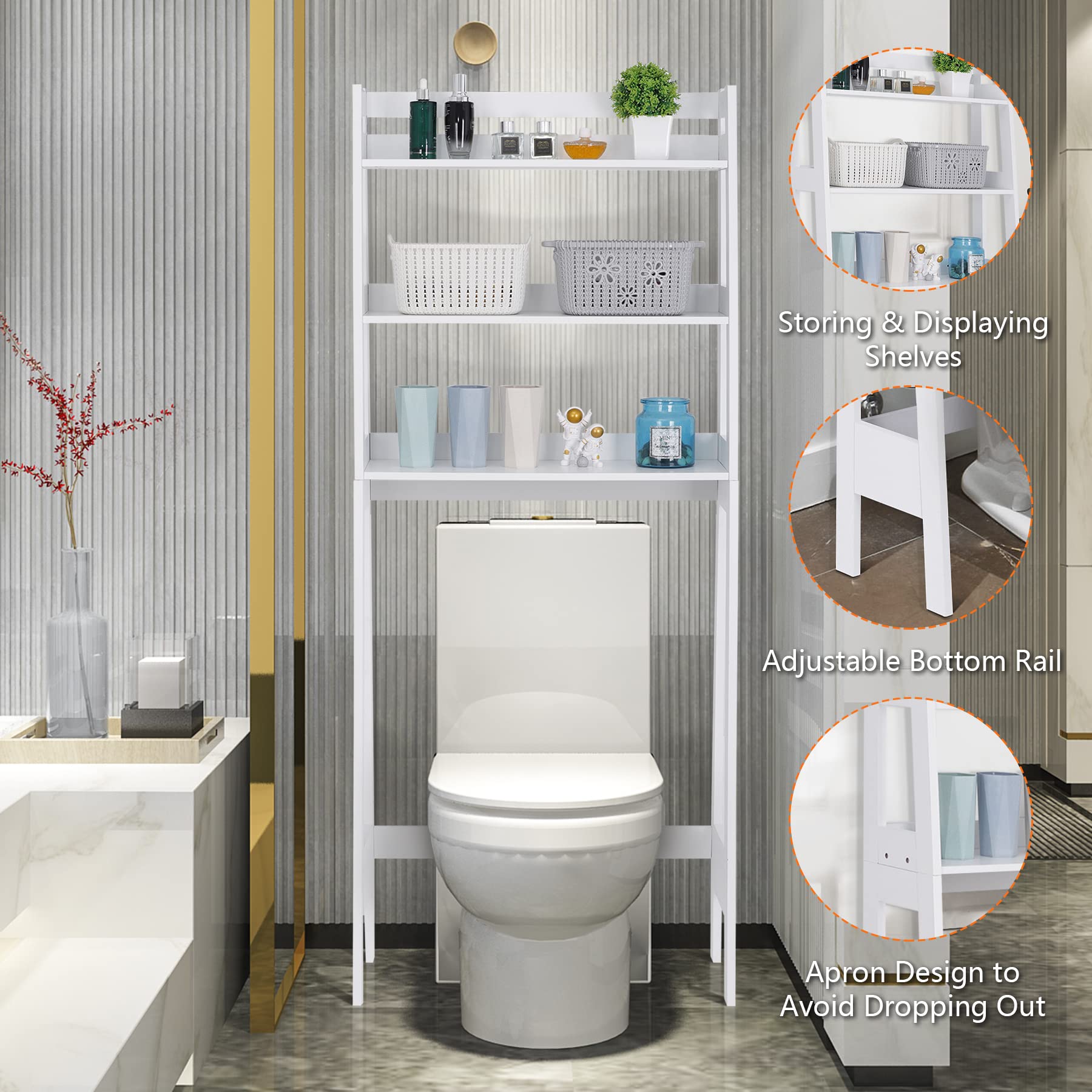 ZENY 3-Tier Over-The-Toilet Space Saver Organizer Rack, Over The Toilet Storage, Freestanding above Toilet Stand for Bathroom, Restroom, Laundry, White