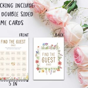 KFNER Wildflower Wedding Shower Games, Find The Guest Bingo Bridal Shower Games Cards, Spring Flowers Bachelorette Party Game Ideas, Engagement Party Supplies & Activity, Set of 30 Cards -A09