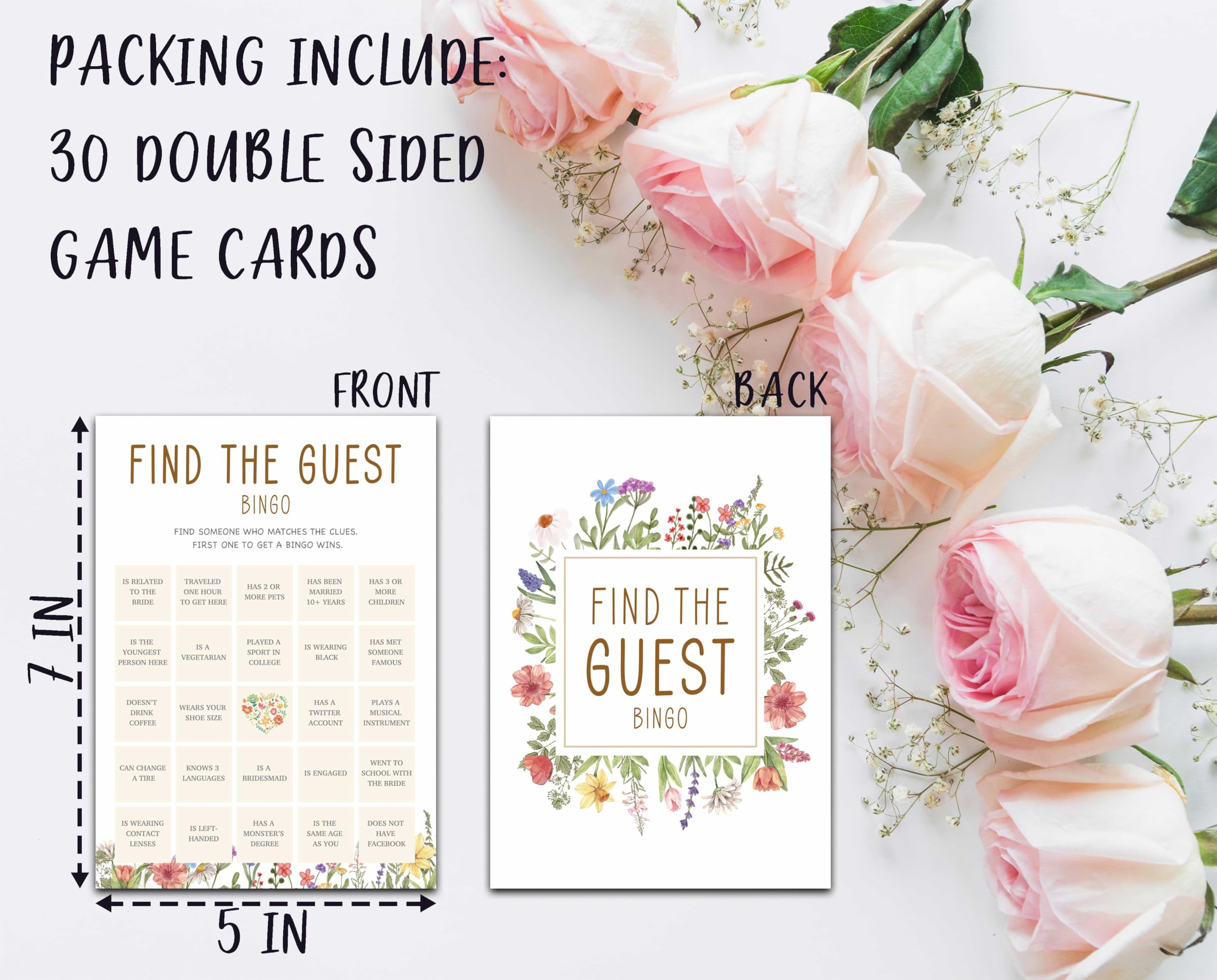 KFNER Wildflower Wedding Shower Games, Find The Guest Bingo Bridal Shower Games Cards, Spring Flowers Bachelorette Party Game Ideas, Engagement Party Supplies & Activity, Set of 30 Cards -A09