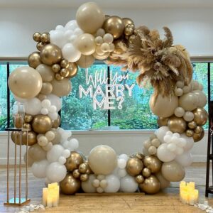 white sand gold balloons garland arch kit, 156pcs white metallic chrome gold nude latex balloons for boho neutral wedding bridal baby shower engagement first communion baptism birthday decorations