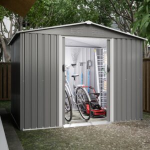 evedy 8 x 6 ft outside storage shed, metal outdoor storage sheds with sliding doors, large garden shed outdoor utility tool shed with pent roof for backyard patio lawn