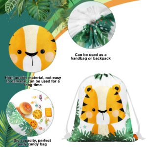 Ferraycle 30 Pack Safari Drawstring Bags Safari Goodie Bags Party Favors Bags Party Treat Bags Birthday Party Jungle Animals Party Favor Bags for Baby Shower, 9.8 x 11.8 Inch