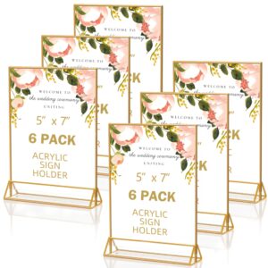 lhffzj acrylic sign holder 5x7 gold acrylic frame display stand, clear wedding table number holder, acrylic frames for home office shop photo frames exhibition (6pcs)