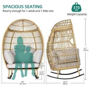 YITAHOME Wicker Egg Chair Outdoor, Patio Egg Chair, Rocking Egg Chair for Outside, Grey