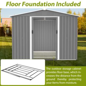 Evedy 8 x 6 FT Outside Storage Shed, Metal Outdoor Storage Sheds with Sliding Doors, Large Garden Shed Outdoor Utility Tool Shed with Pent Roof for Backyard Patio Lawn