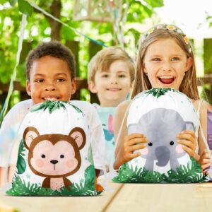 Ferraycle 30 Pack Safari Drawstring Bags Safari Goodie Bags Party Favors Bags Party Treat Bags Birthday Party Jungle Animals Party Favor Bags for Baby Shower, 9.8 x 11.8 Inch