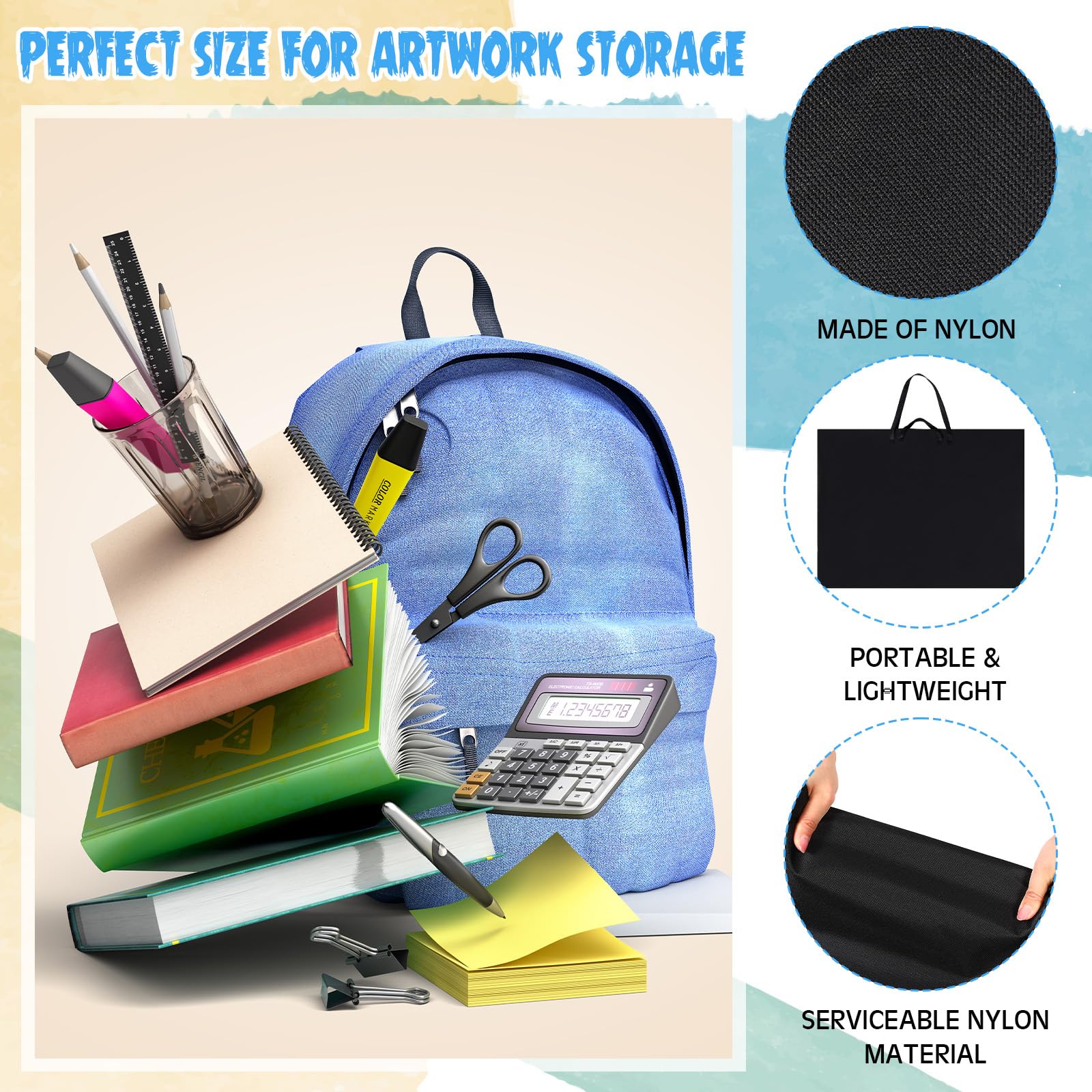 Abbylike 48 x 36 Inch Art Portfolio Bag Large Size Art Supply Bag with Nylon Shoulder Poster Board Storage Bag Waterproof Poster Carrying Case Tote Painting Sketch Bag for Art Work(Black, 1 Pcs)