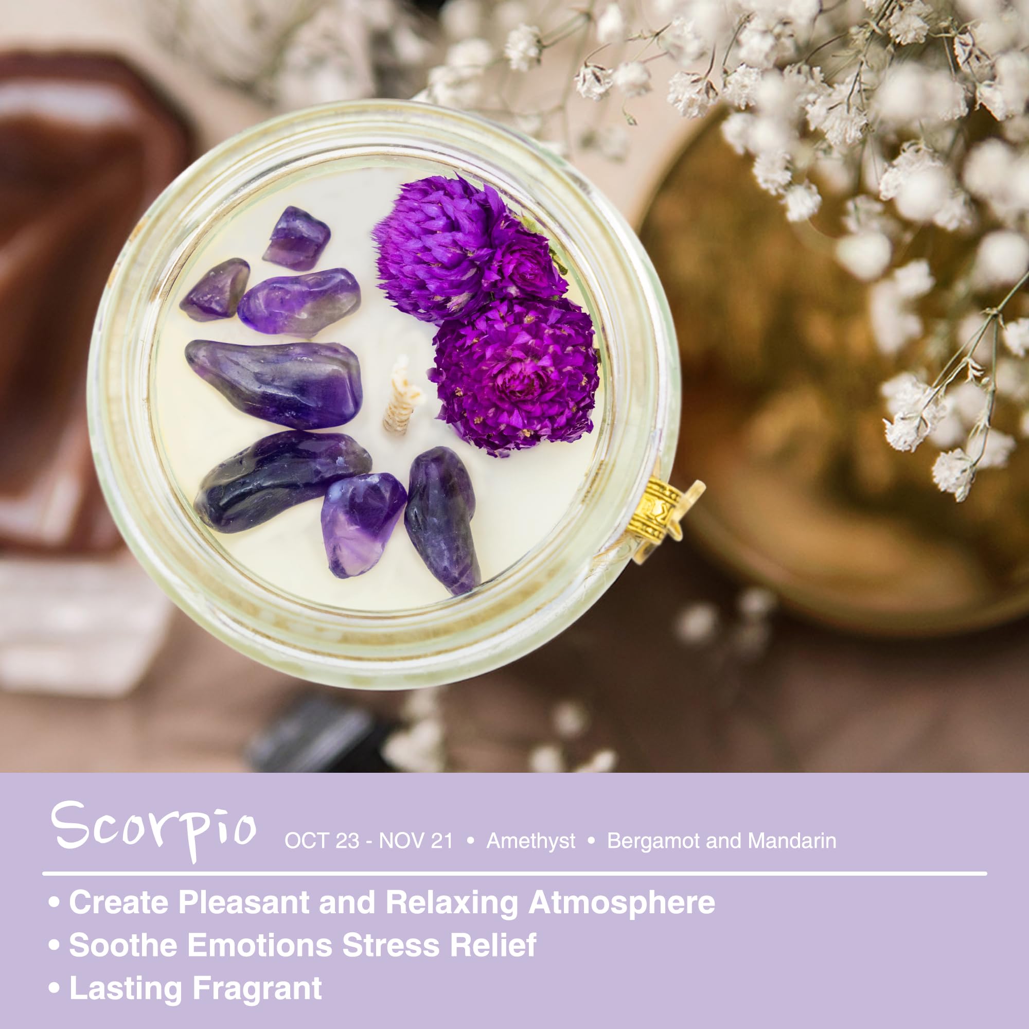 Scorpio Zodiac Gift Set for Women,ZINCGE Scorpio Soy Scented Candle, Scorpio Necklace Pendant for Women, Zodiac Sign Crystal Candle Gifts Set,October Astrology Gifts