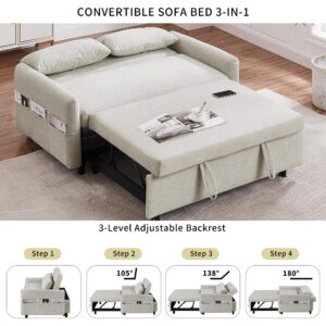 HABITRIO Modern 55.1" Pull Out Sleep Sofa Bed 2 Seater Loveseats Sofa Couch with Adjsutable Backrest,Multifunctional Small Sofa Bed with 2 Pillows for Apartment Office Living Room