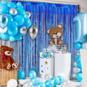 AIBIIN 2pcs 3.3ftx6.6ft Foil Curtain Backdrop Blue Metallic Tinsel Foil Fringe Curtains Little Prince Birthday Party Wedding Baby Shower Bachelorette Graduation 4th of july Decoration Photo Booth Prop