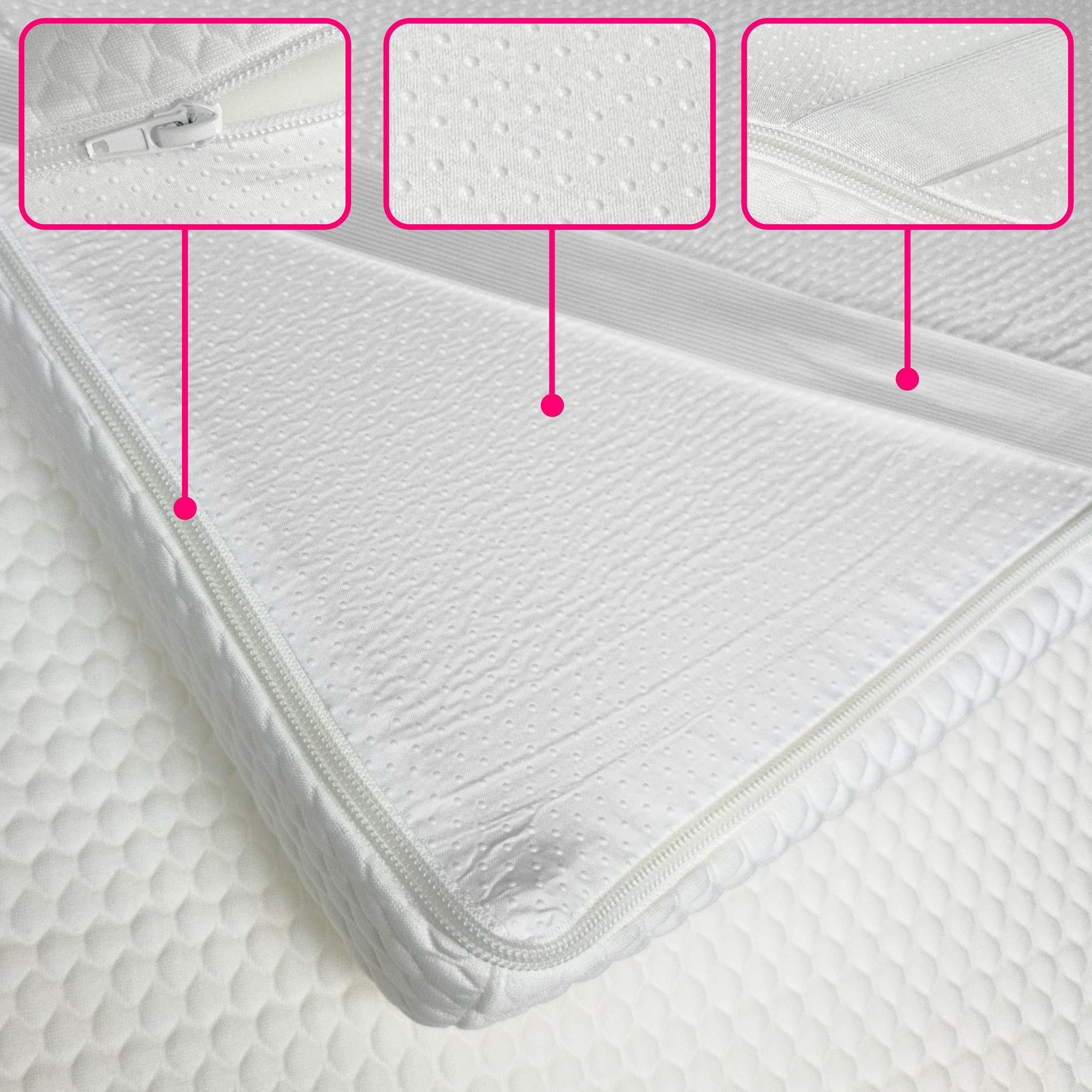 XOLLOZ | Lash Bed Mattress (White) + Pillow (Black) | Comfortable Mattress Topper With Four Corner Straps & Anti-Slip Bottom | Curved Lash Bed Pillow With Neck & Back Support, Two Pockets On The Sides