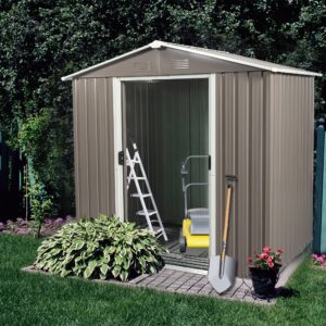 ritsu 6ft x 5ft outdoor storage shed, outdoor metal storage house with sliding door for bike, tools, garden shed small tool outside storage cabinet for backyard, patio, lawn, spire, grey