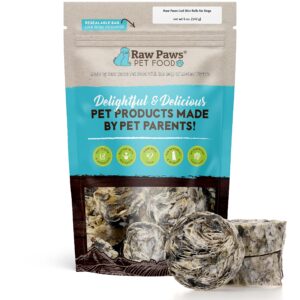 raw paws cod skin rolls for dogs, 5-oz – icelandic cod skins for dogs - fish skins for dogs - fish skin chews for dogs - cod skin dog treats - cod treats for dogs - dried fish dog treats - fish treats