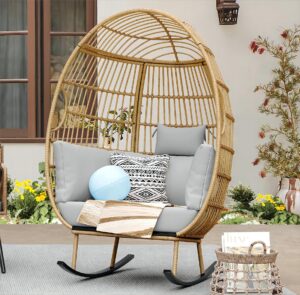 yitahome wicker egg chair outdoor, patio egg chair, rocking egg chair for outside, grey