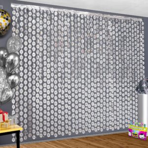 katchon, silver disco ball curtain - xtralarge, 6.5 feet, pack of 2 | happy new year backdrop | disco ball backdrop | silver foil fringe curtain, disco party decorations | happy new year decorations