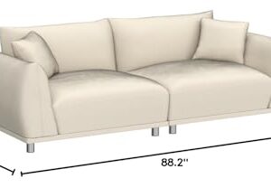 Container Furniture Direct Stylish and Luxurious Velvet Sofa with Modern Corner Design, Living Room Furniture with Minimalist Vibes, Two Accent Pillows Included, Cream White