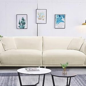 Container Furniture Direct Stylish and Luxurious Velvet Sofa with Modern Corner Design, Living Room Furniture with Minimalist Vibes, Two Accent Pillows Included, Cream White