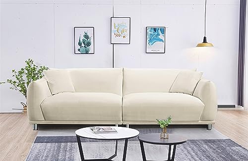 Container Furniture Direct Stylish and Luxurious Velvet Sofa with Modern Corner Design, Living Room Furniture with Minimalist Vibes, Two Accent Pillows Included, Cream White