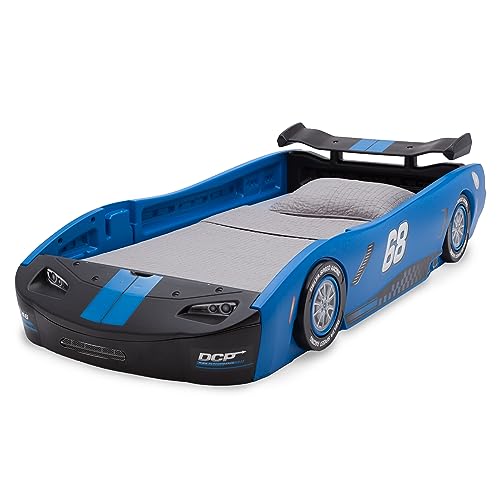 Delta Children Turbo Race Car Twin Bed, Blue Snooze 6 inch Memory Foam Twin Mattress (Bundle)