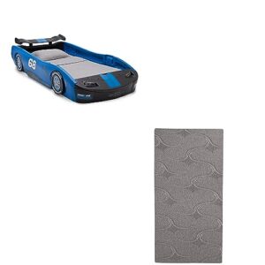 delta children turbo race car twin bed, blue snooze 6 inch memory foam twin mattress (bundle)