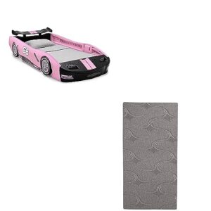 delta children turbo race car twin bed, pink snooze 6 inch memory foam twin mattress (bundle)