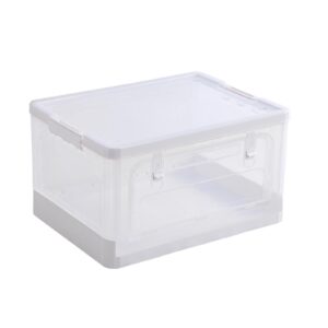 runmeijia storage bins，clear plastic folding storage box with lid with wheels stackable plastic box, for home, dorm and office organization, fabric toys books snacks bottles (50 quarts, white)