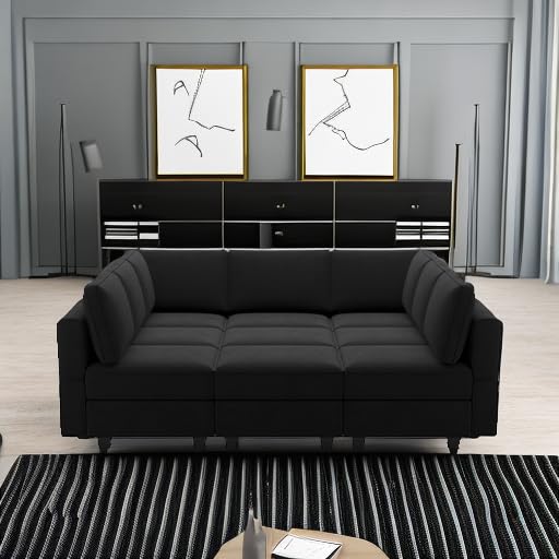 Belffin Modular Sectional Sofa with Ottomans Velvet Reversible Sleeper Chaise Bed Storage Seat Black