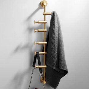 mimoda vertical coat rack wall mounted, 6 hooks wall mount coat hooks coat rack for entryway bedroom coats scarfs bag hat umbrella space saving (gold)