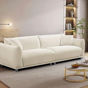 Container Furniture Direct Stylish and Luxurious Velvet Sofa with Modern Corner Design, Living Room Furniture with Minimalist Vibes, Two Accent Pillows Included, Cream White