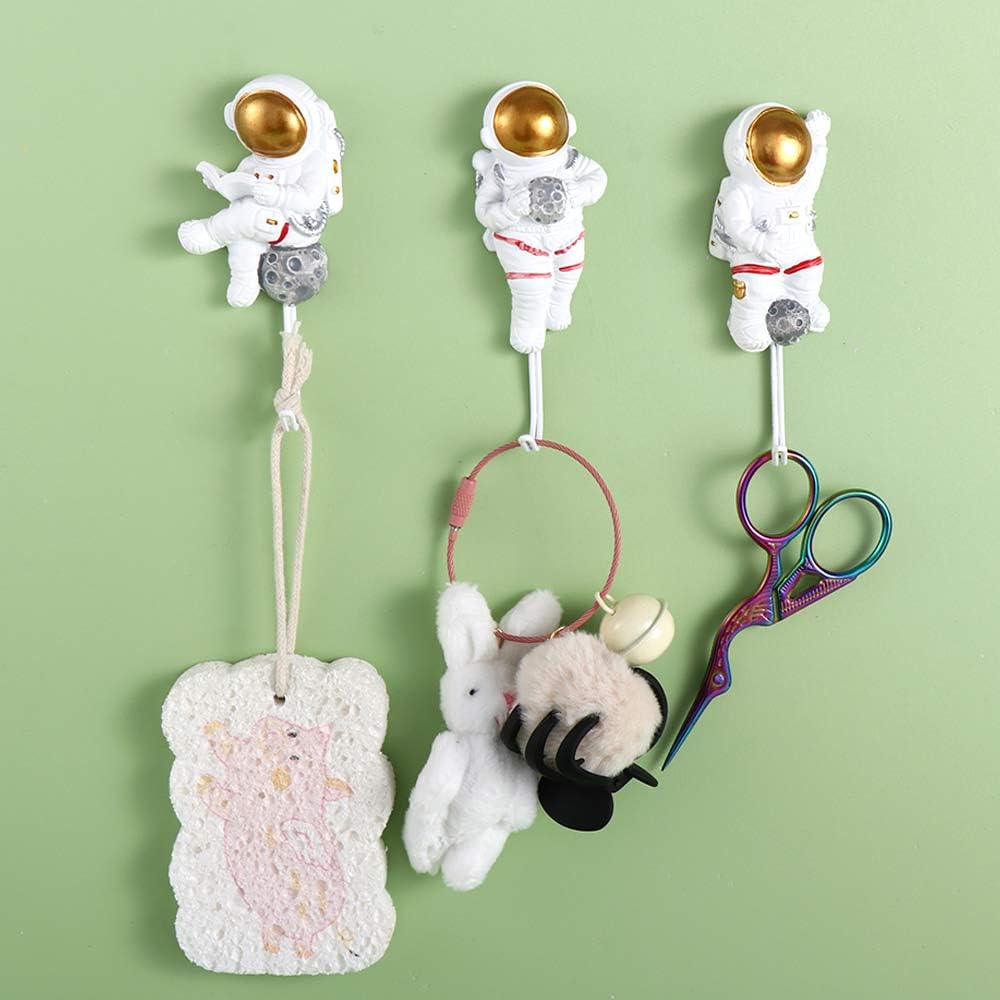 Vctitil 4pcs Wall Mounted Astronaut Hook with Strong Adhesive and Traceless Wall Hook Home Decoration Bathroom Accessories(A/B/C/D)