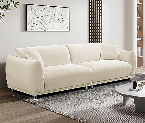 Container Furniture Direct Stylish and Luxurious Velvet Sofa with Modern Corner Design, Living Room Furniture with Minimalist Vibes, Two Accent Pillows Included, Cream White