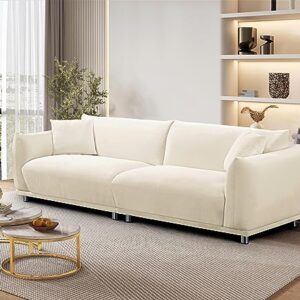 Container Furniture Direct Stylish and Luxurious Velvet Sofa with Modern Corner Design, Living Room Furniture with Minimalist Vibes, Two Accent Pillows Included, Cream White