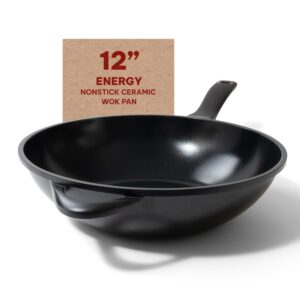 alva energy nonstick carbon steel wok pan skillet non toxic pre-seasoned 12" pfas, pfoa & pfte free, for cooking pan set, induction safe, add to your woks and stir fry set cookware