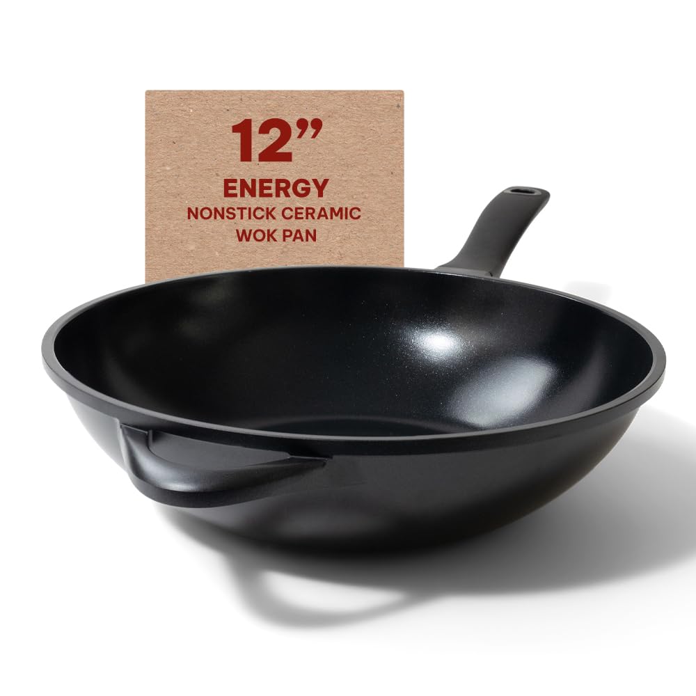 Alva Energy Nonstick Carbon Steel Wok Pan Skillet Non Toxic Pre-Seasoned 12" PFAS, PFOA & PFTE Free, for Cooking Pan Set, Induction Safe, Add to Your Woks and Stir Fry Set Cookware