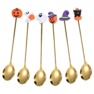 Spoons 6PCS Halloween Coffee Spoons, Stainless Steel Spoons Dessert Spoons Teaspoons for Home Kitchen Party (Golden) Serving Utensils