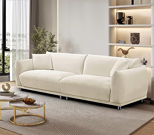 Container Furniture Direct Stylish and Luxurious Velvet Sofa with Modern Corner Design, Living Room Furniture with Minimalist Vibes, Two Accent Pillows Included, Cream White