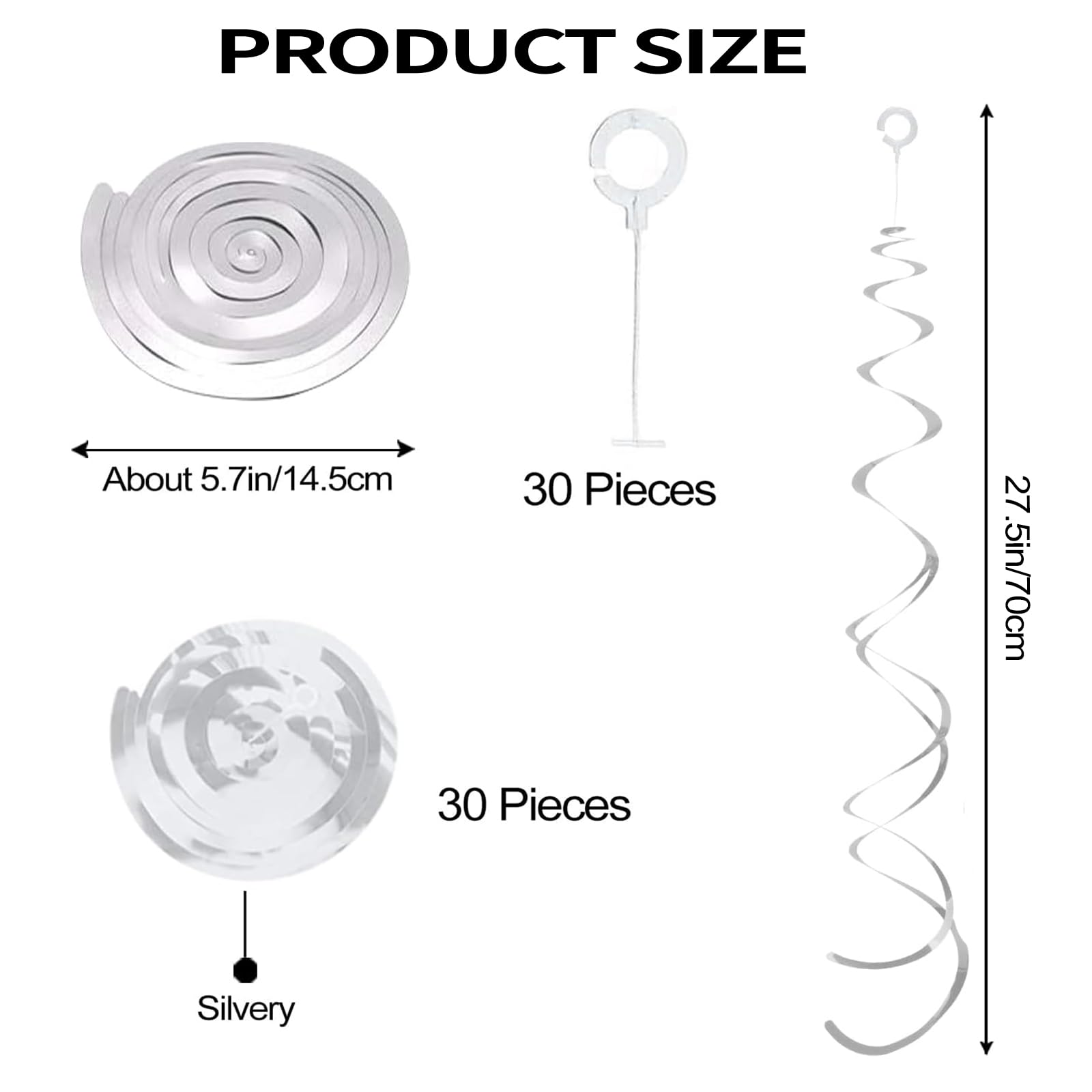 30 Pieces Silver Hanging Swirl Party Decorations Foil Decorations Ceiling Swirl Spiral Hanging Plastic Streamer for Ceiling Birthday Graduation Wedding Celebration Baby Shower Party Supply