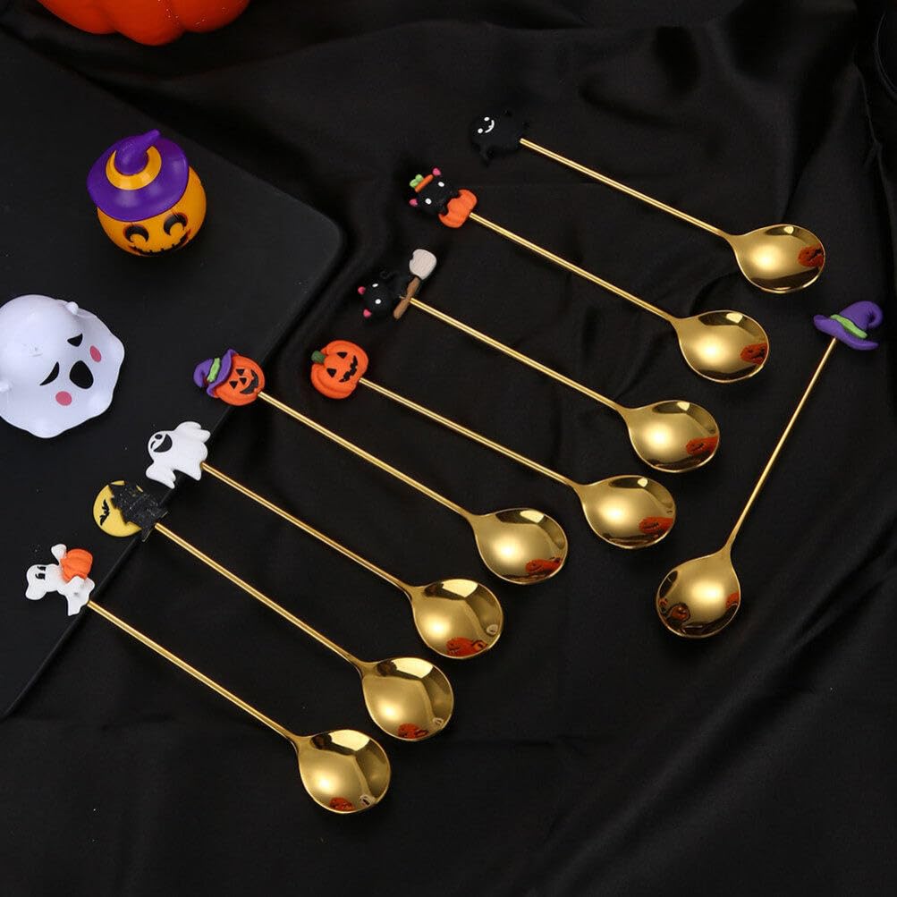 Spoons 6PCS Halloween Coffee Spoons, Stainless Steel Spoons Dessert Spoons Teaspoons for Home Kitchen Party (Golden) Serving Utensils