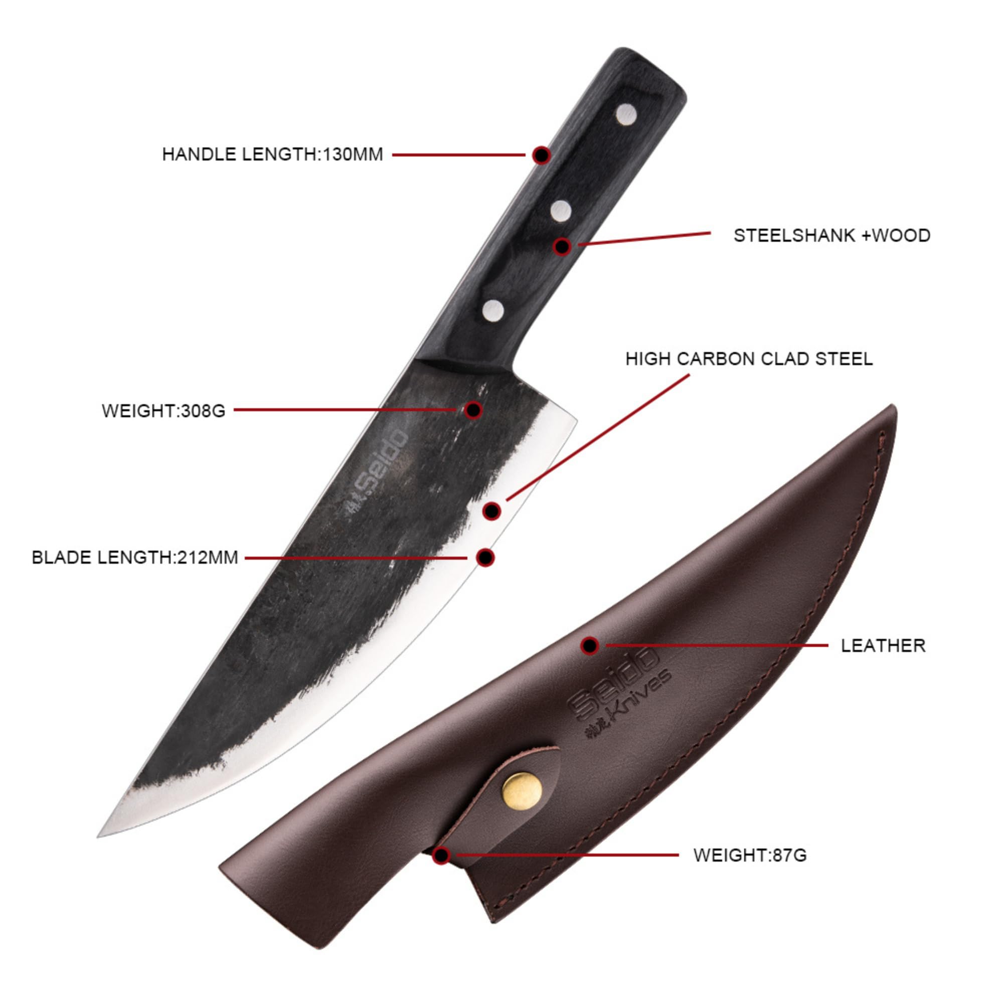 Seido Knives Gyakusatsu Butcher's Chef Knife - Full-Tang Blade for Precise Meat Slicing and Succulent BBQ - Versatile All-Rounder Knife