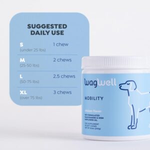 WagWell Mobility Chews – Vet Formulated Hip and Joint Supplement for Dogs - Natural Dog Joint Supplement with Glucosamine and MSM – Dog Joint Supplement for Large Breeds and Small Breeds, 60 Chews