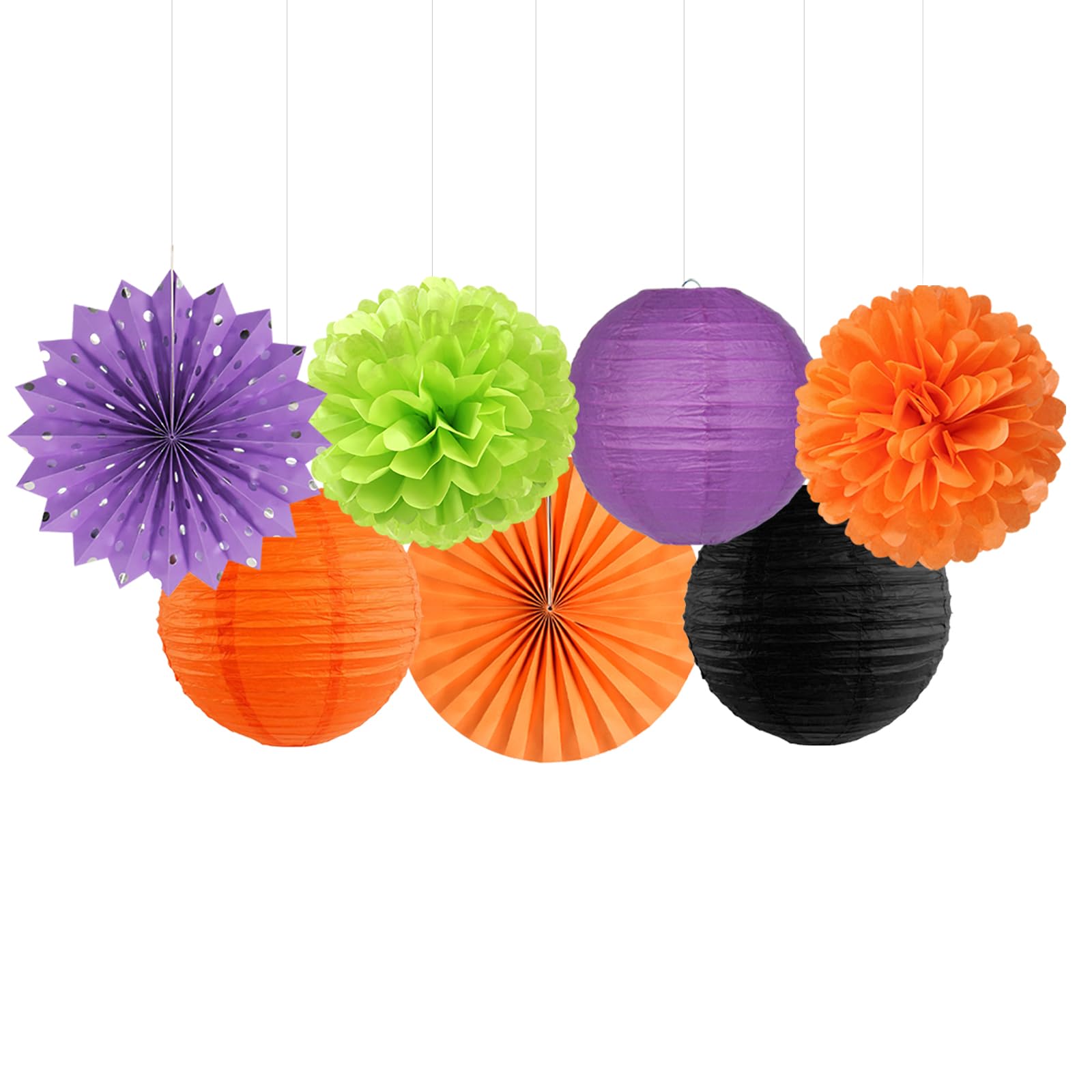 Black Purple Orange-Green Halloween Party-Decorations - 20pcs Paper Lanterns Fans,Tissue Pom Poms,Honeycomb Balls,Hotel Transylvania Hocus Pocus Birthday Baby Bridal Shower Wedding Decor Burgleda