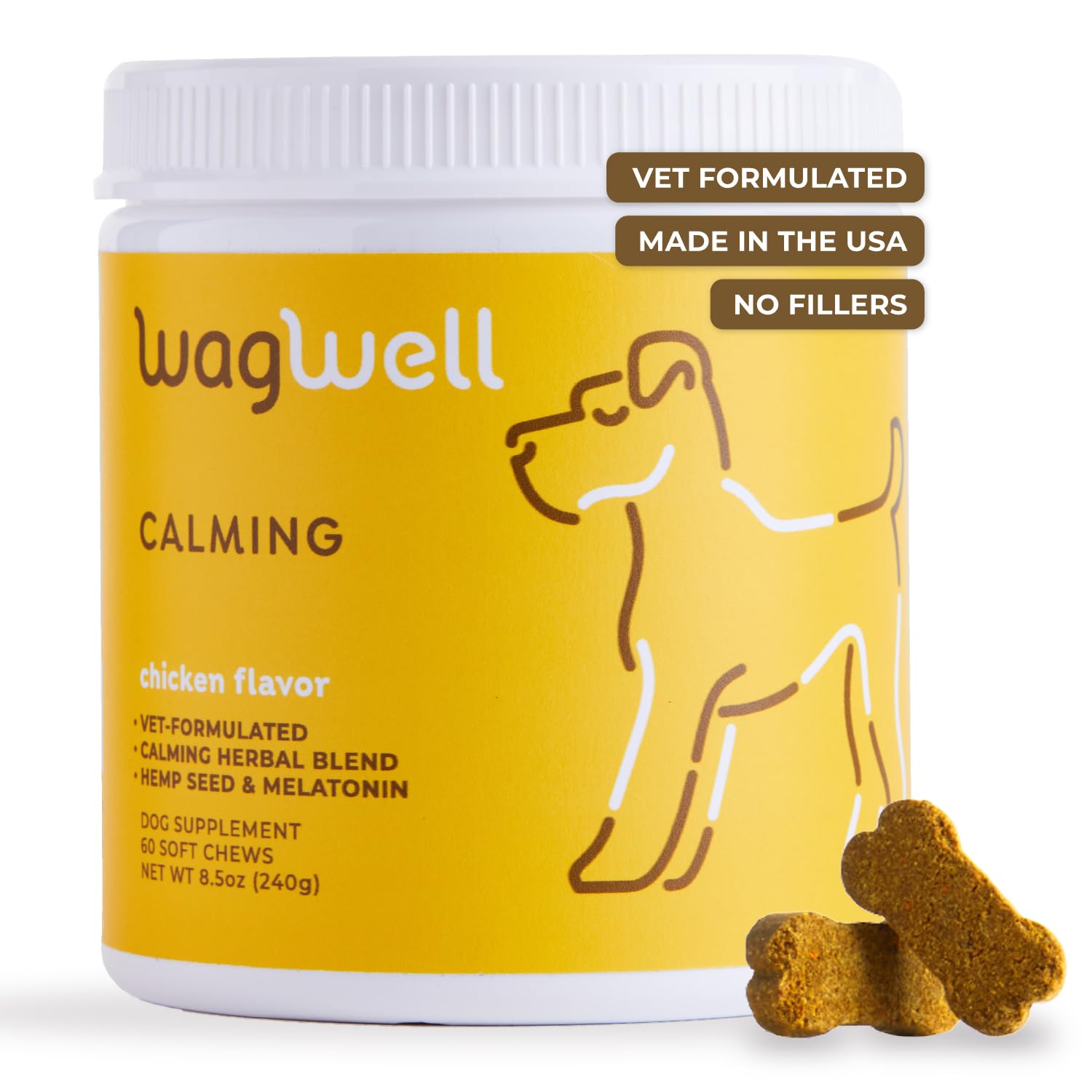 WagWell Calming Chews for Dogs – Vet-formulated Anxiety Relief for Dogs to Reduce Stressful Situations Like Travel or Fireworks – Separation Anxiety Relief for Dogs to Ease Stress & Promote Relaxation