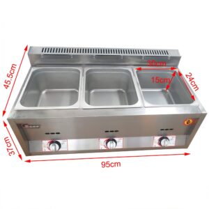 Food Warmer, 3-Pan 18L Gas Food Warmer Commercial Countertop Deep Gas Fryer Propane LPG Stainless Steel Buffet Steam Table Warmer with Lids for Catering Restaurants Home Party