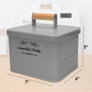 ELITAPRO Laundry Pods Holder - Modern Farmhouse Laundry Pods Container - Metal Detergent Pods Container with Lid for Laundry Room Decor and Accessories - Laundry Room Organization & Storage (Gray)