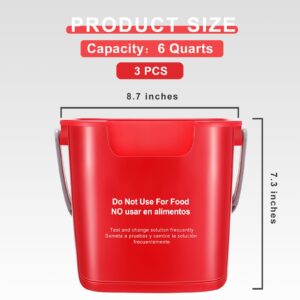 Uiifan 3 Pcs 6 Quart Bucket for Cleaning Small Sanitizing Square Bucket Detergent Pail Plastic Utility Cleaning Pail for Home Commercial Restaurant Kitchen Office School Commercial Use(Red)