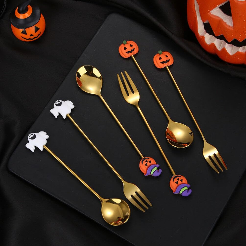 Spoons 6PCS Halloween Coffee Spoons, Stainless Steel Spoons Dessert Spoons Teaspoons for Home Kitchen Party (Golden) Serving Utensils