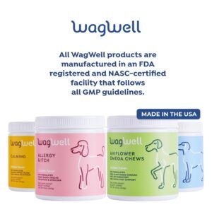 WagWell Ahiflower Omega Oil Dog Chews - Vet-Formulated Skin, Coat, Hip and Joint Chews for Dogs - Plant-Based Omega 3, 6 and 9 Supplement - Natural Chicken-Flavored Dog Omega Oil Bites, 60 Soft Chews