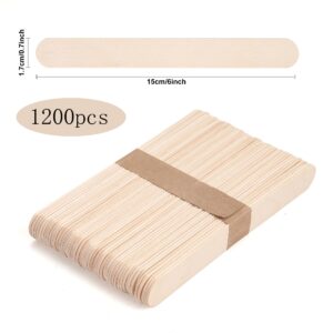 1200 Pieces Jumbo Wooden Craft Sticks, 6 Inch Multi-Purpose Wood Popsicle Craft Sticks Ice Cream Sticks, Small Ice Pop Sticks for Waxing, Stirring, Craft Project, Tongue Depressor, Plant Labels