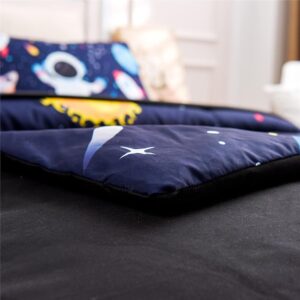 Meeting Story 5Pieces Universe Space Themed Comforter Set Planet Astronaut Rocket Galaxy Printed Pattern Quilt Bedding Set for Kids Girls Boys Children Room Decor (Black,Twin 5pcs)